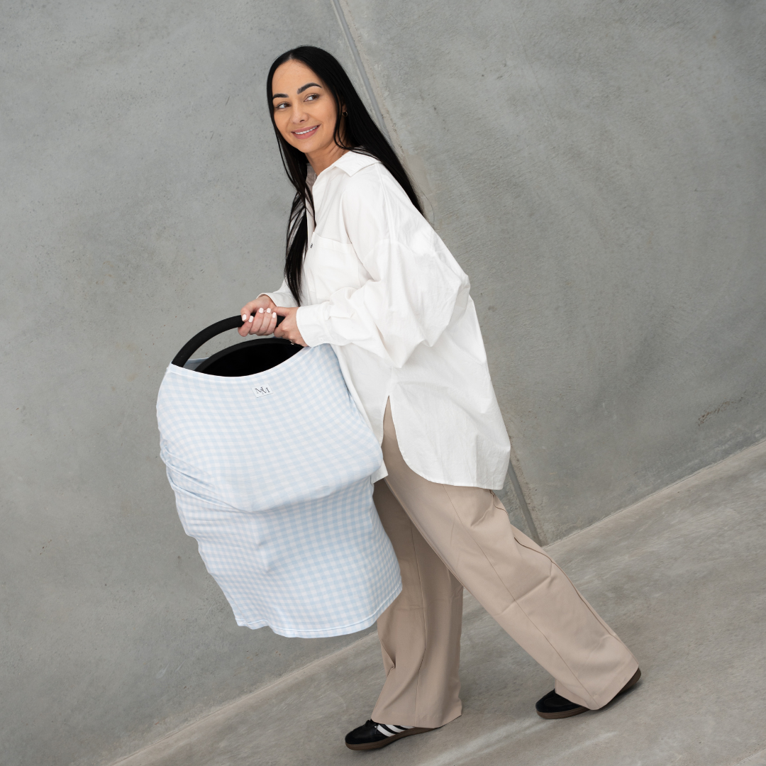 MODERN MINI Blue Gingham Multi-Use Cover – Little Bambinos NZ